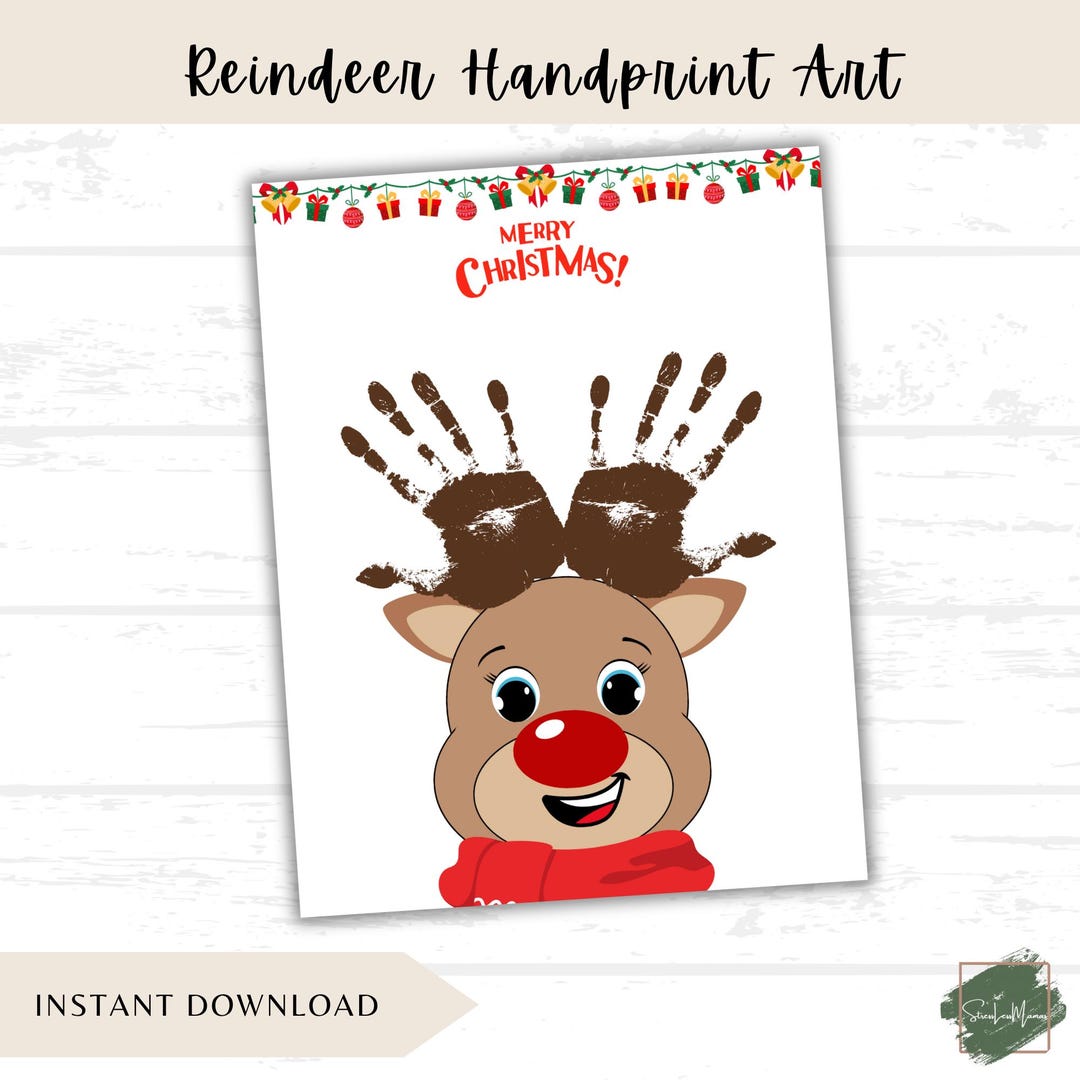 Reindeer Handprint Art Printable, DIY Holiday Craft, Kids Christmas ...