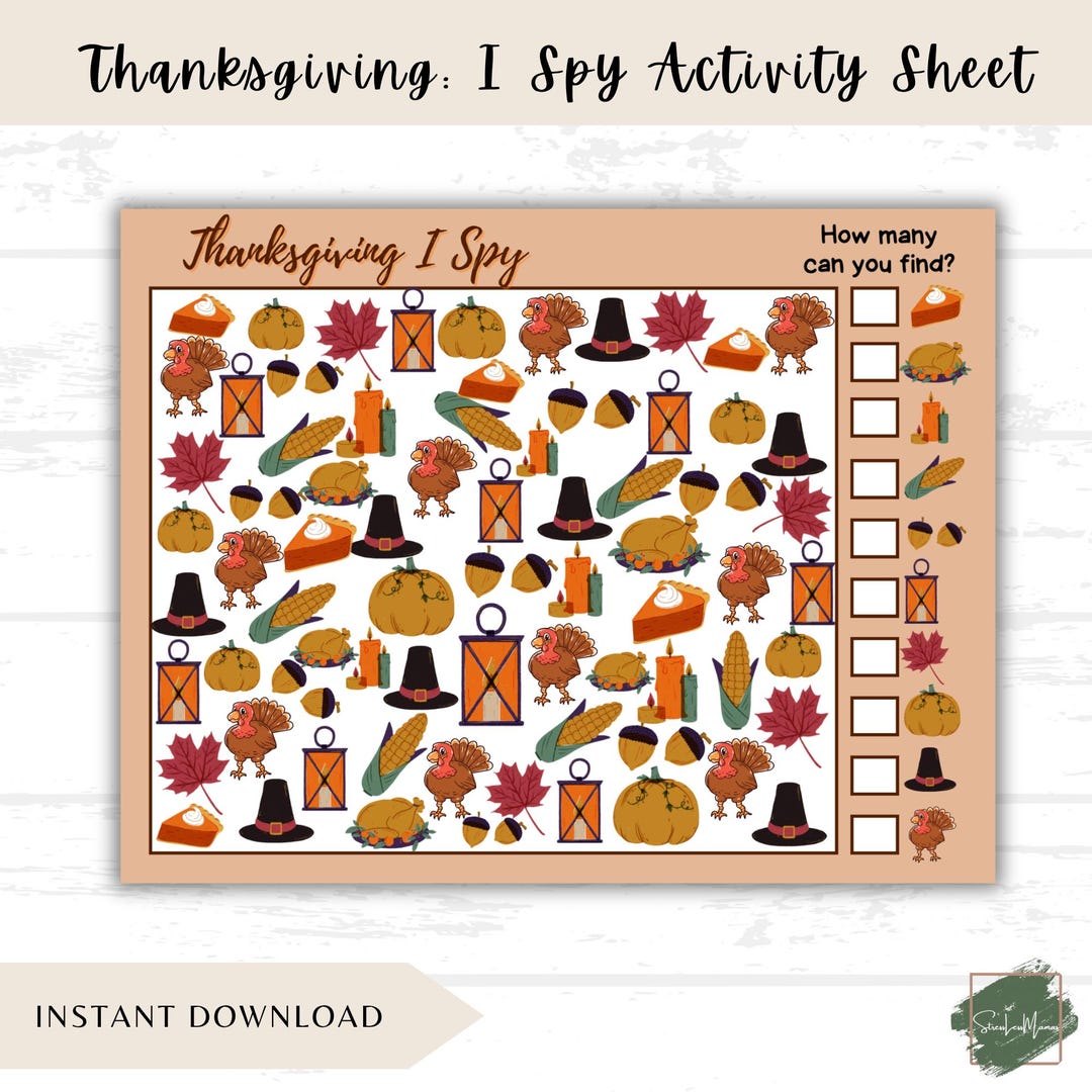 I Spy Thanksgiving Printable for Kids, Thanksgiving Activity, Holiday ...