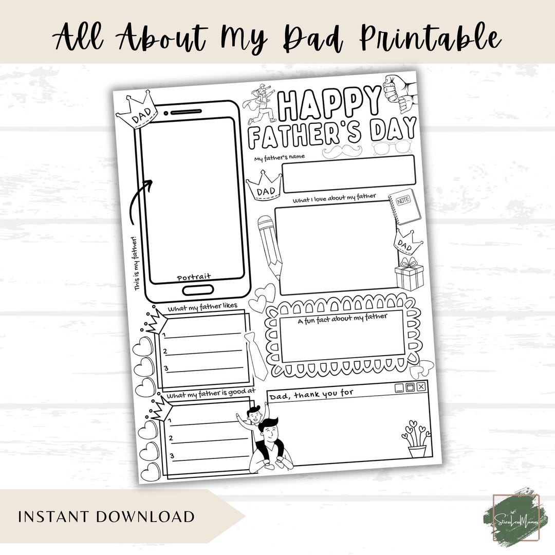 All About My Dad Coloring Page, Printable Father's Day Gift, Kids ...