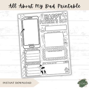 All About My Dad Coloring Page, Printable Father's Day Gift, Kids ...