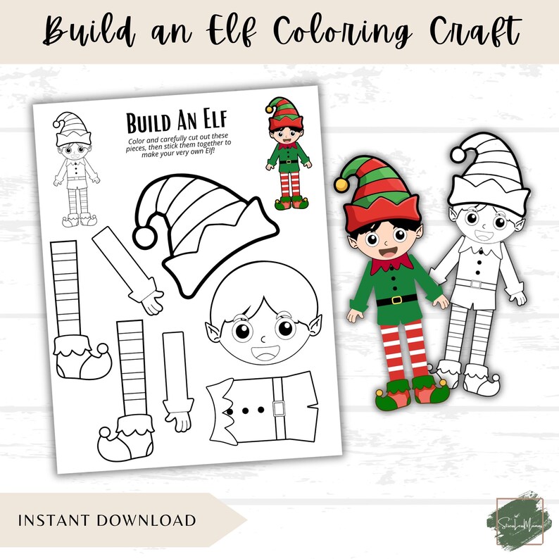 Elf Coloring Printable for Kids, Build Your Own Elf Activity, Christmas ...