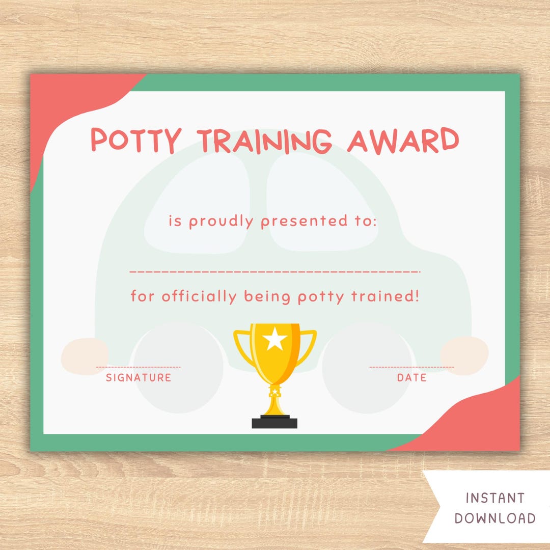 Car Potty Training Certificate Printable Potty Training Award Kids ...