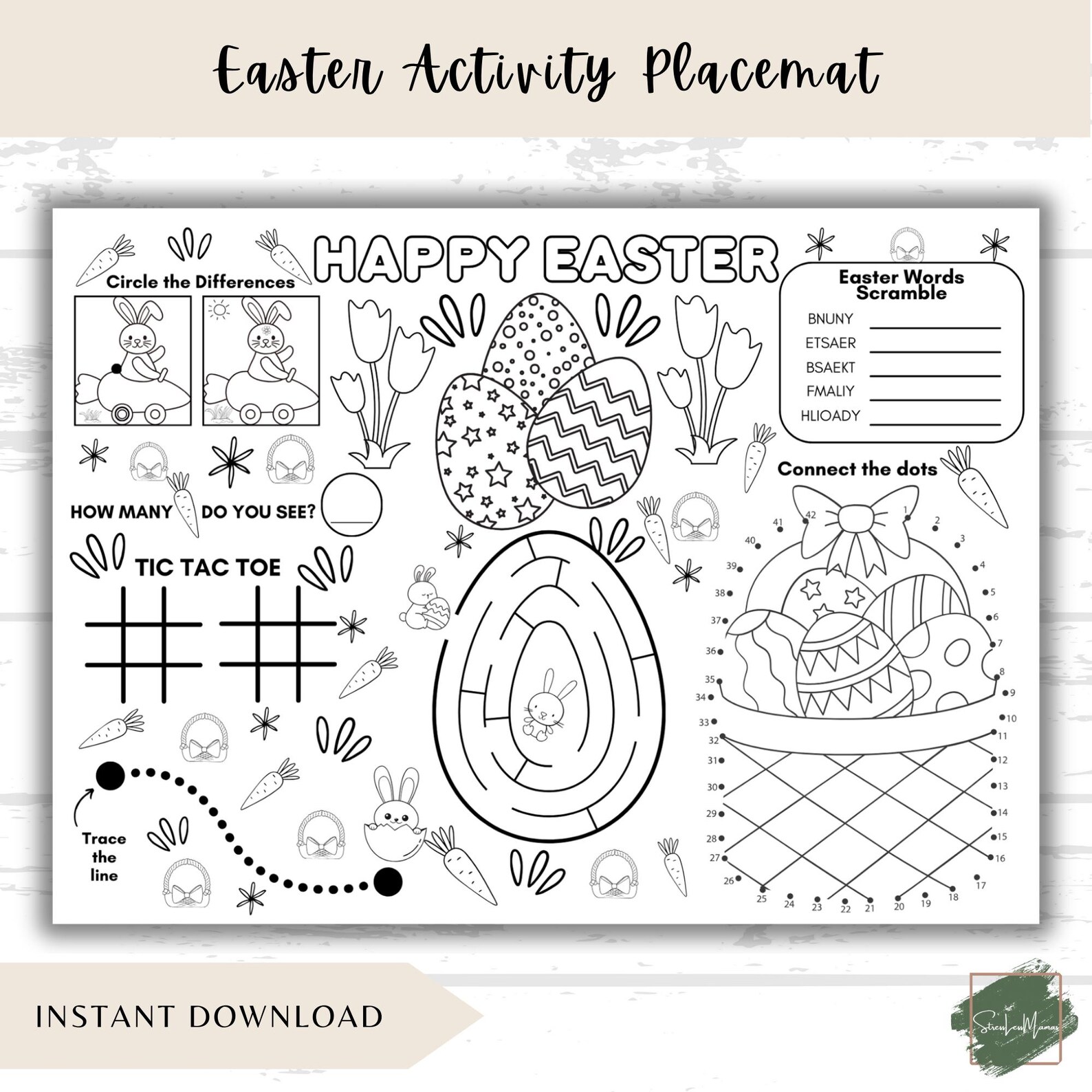 Easter Activity Placemat for Kids, Printable Easter Activity, Easter ...