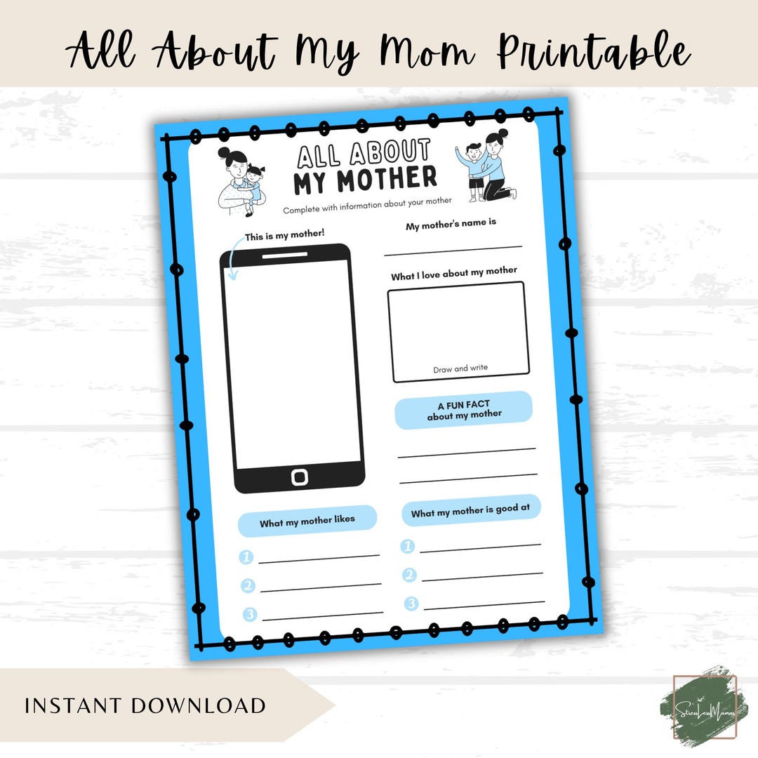 All About My Mother Printable, Mother's Day Worksheet, I Love Mom, Mom ...