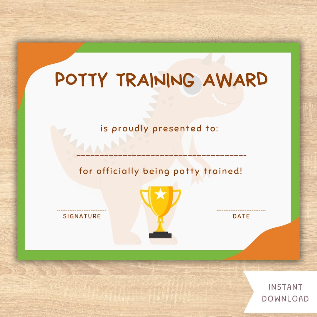 Dinosaur Potty Training Certificate Printable Potty Training Award Kids ...
