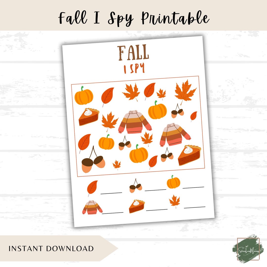 I Spy Fall Worksheet Printable, Kid Activity Page, Autumn Printable ...