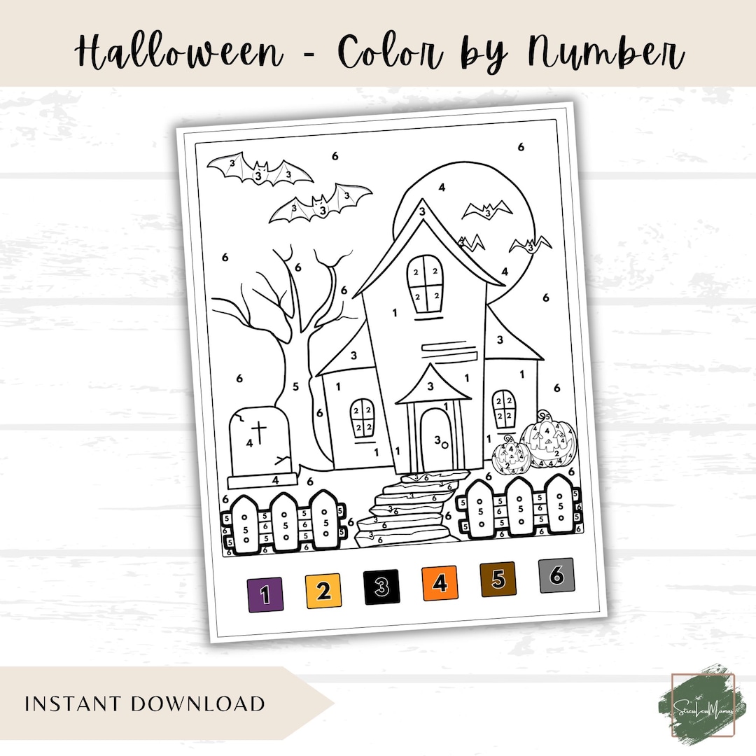 Haunted House Color by Number Printable for Kids, Halloween Activity ...