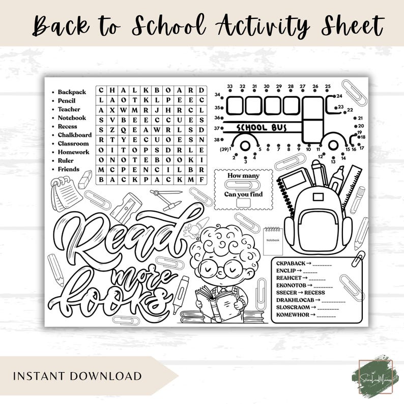 Back to School Activity Sheet Printable, Fun Educational Worksheet ...