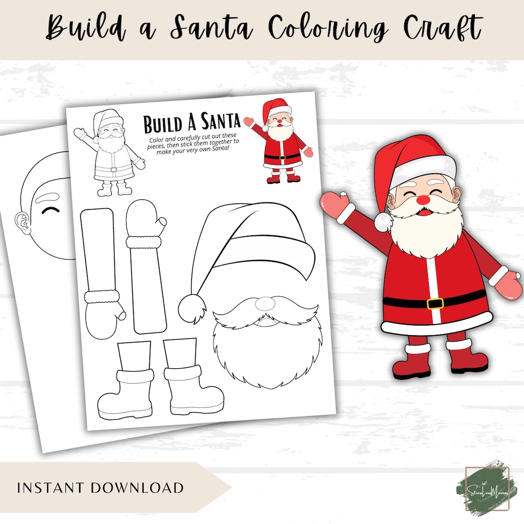 Build a Santa Coloring Printable, Christmas Coloring Page, Holiday ...