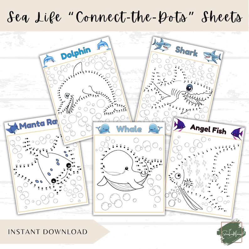 Kids Connect the Dot Sea Life Printable Worksheets, Educational ...