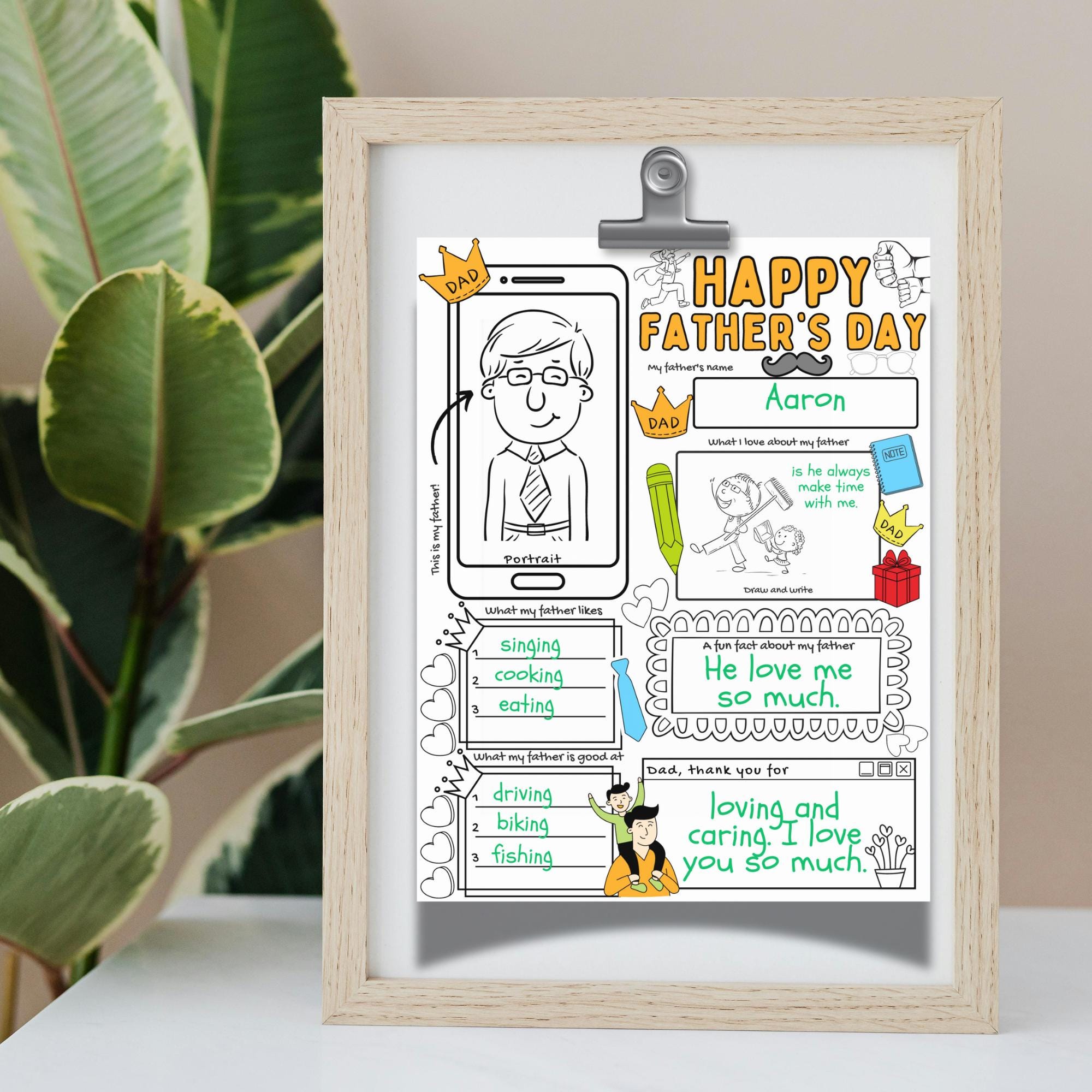 All About My Dad Coloring Page, Printable Father's Day Gift, Kids ...