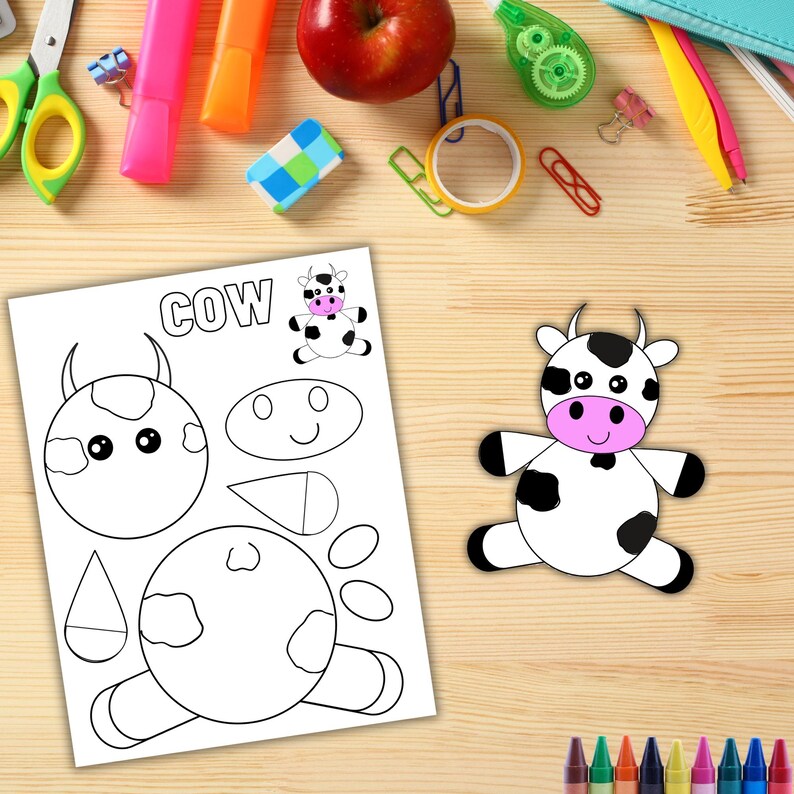 Cow Cut and Paste Craft, Printable Farm Animal Activity, Kids Learning ...