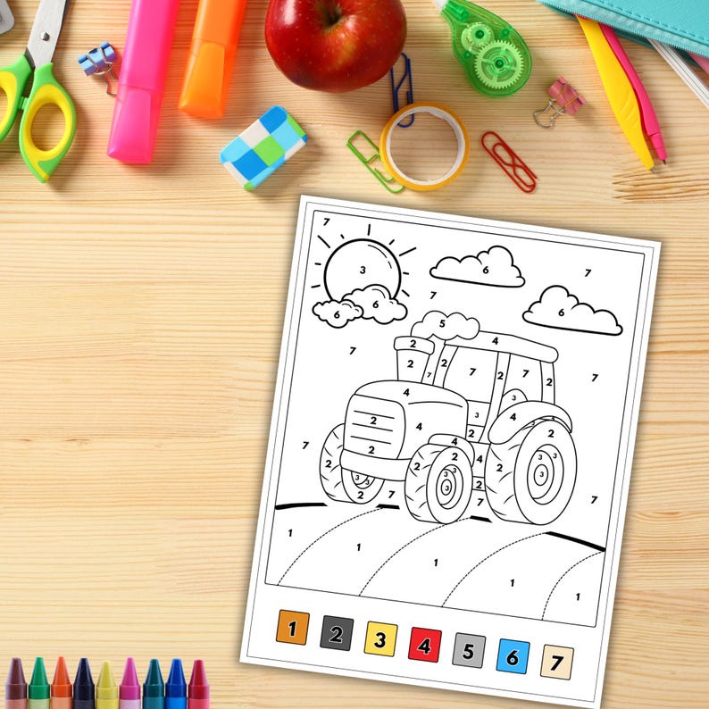 Kids Color by Number Tractor Printable, Tractor Activity Sheet ...