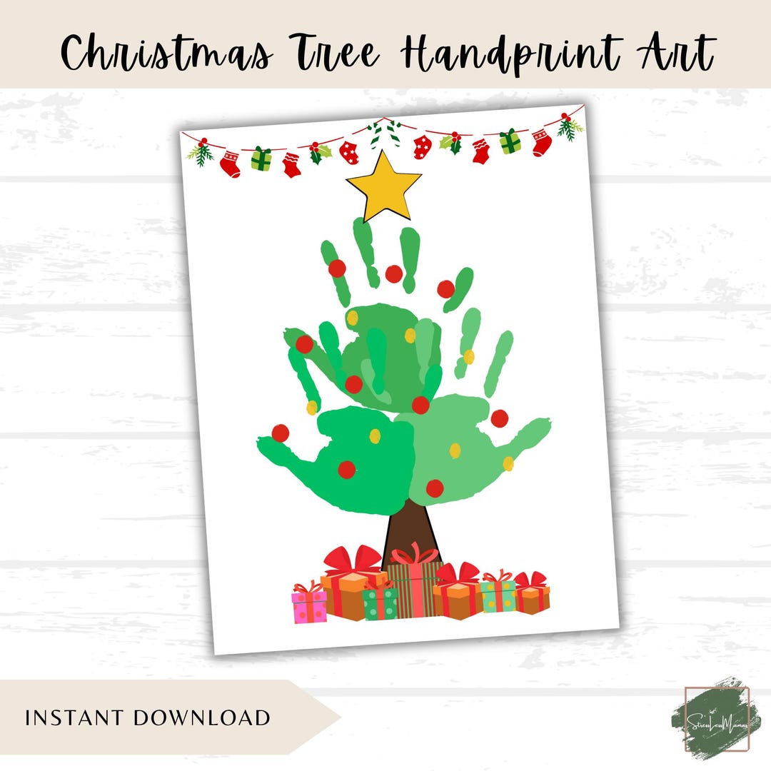 Christmas Tree Handprint Art Printable Holiday Keepsake DIY Christmas ...