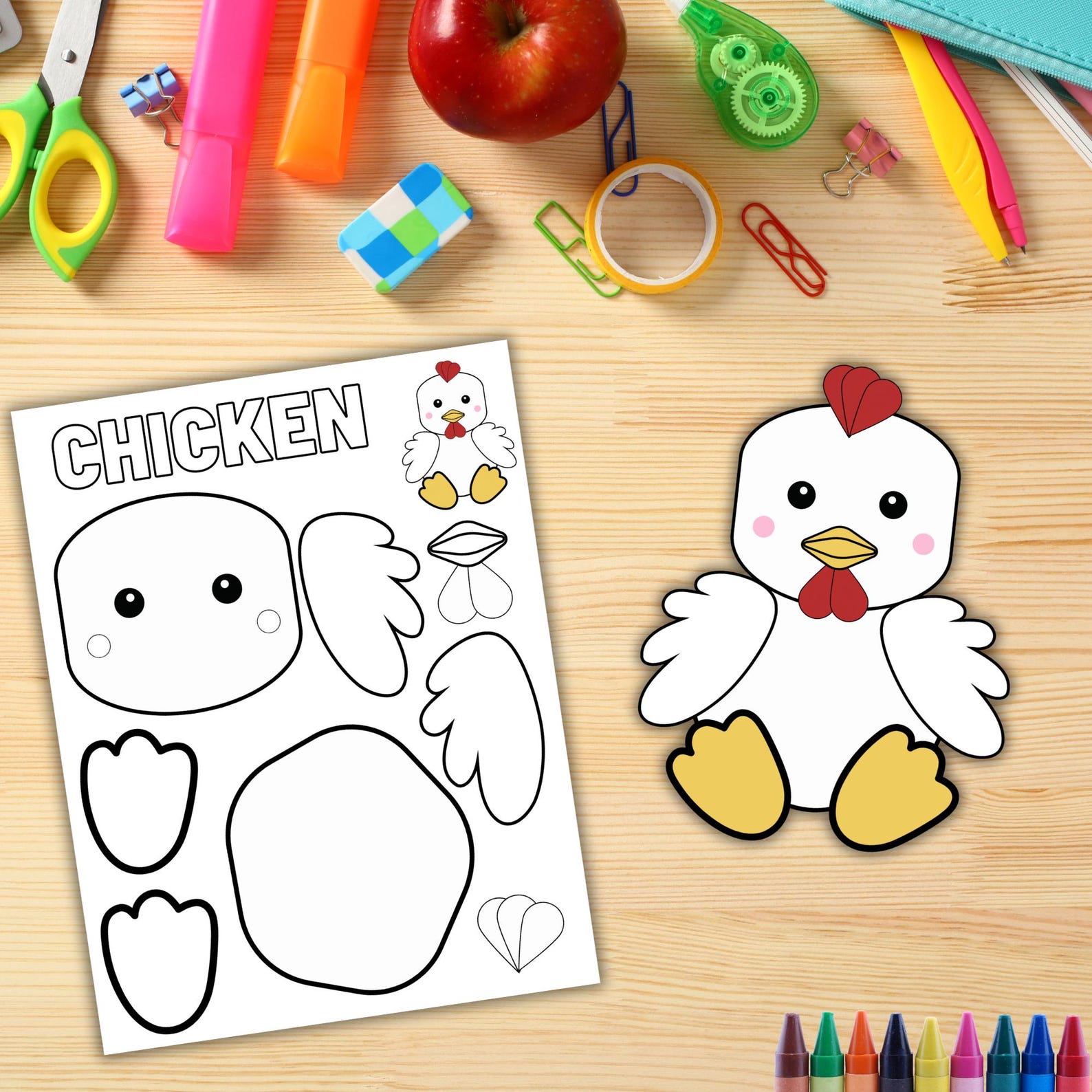 Kids Chicken Craft Printable, Cut and Paste Craft, Farm Animal DIY ...