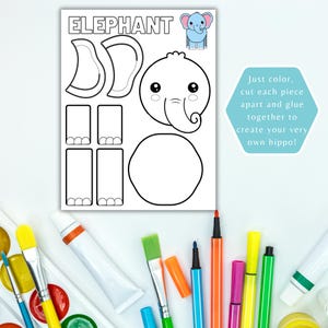 Elephant Cut and Paste Printable for Kids, Kids Activity, DIY Craft ...