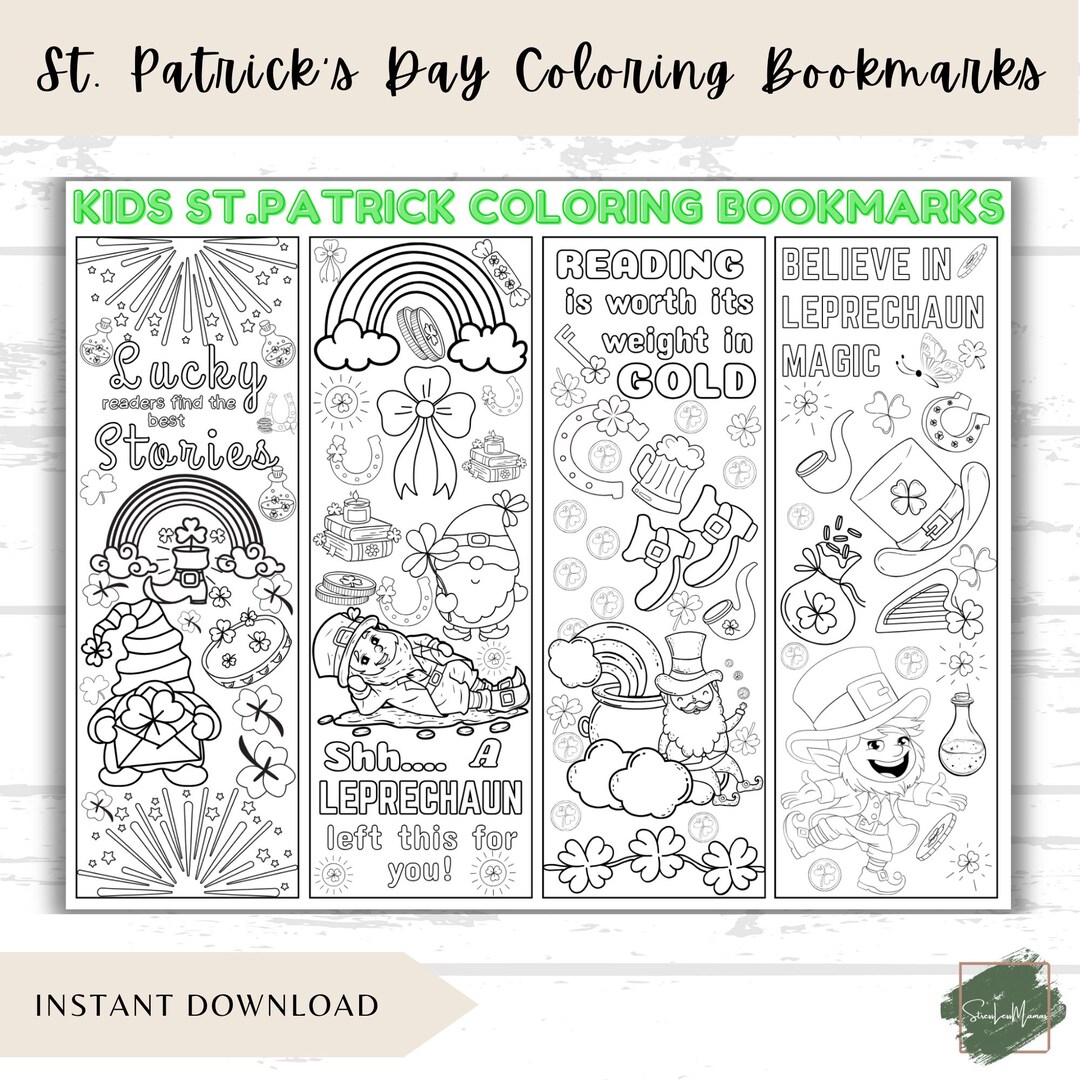 St Patrick's Day Printable Coloring Bookmarks, St Patrick's Day ...