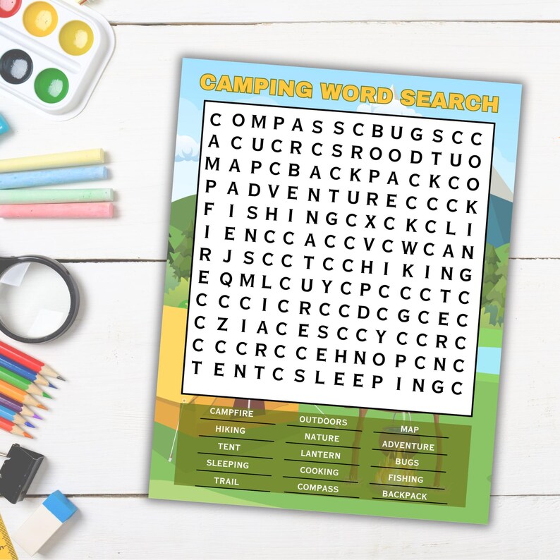 Camping Word Search Printable, Kid's Word Search, Printable Activity ...