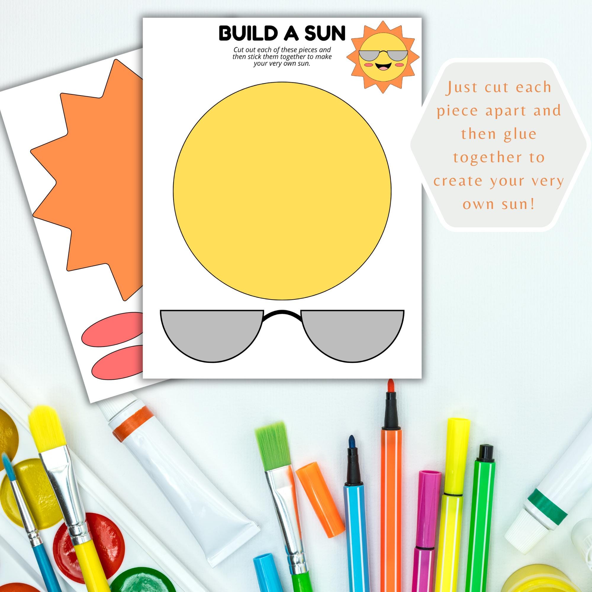 Sun Craft Printable for Kids, Cut and Paste Activity, Preschool ...