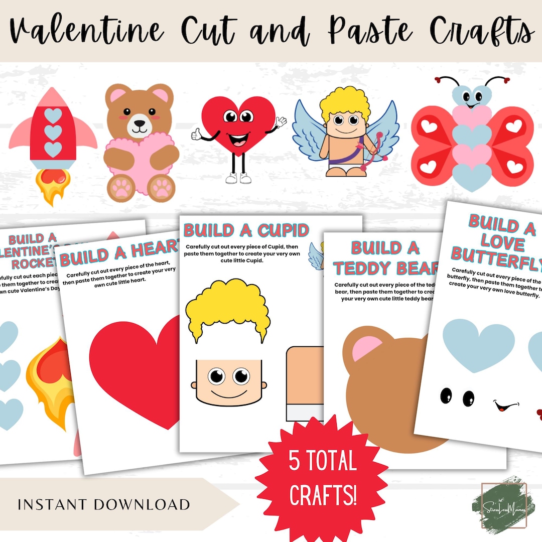 Valentines Day Cut and Paste Crafts, Preschool Classroom Activity ...