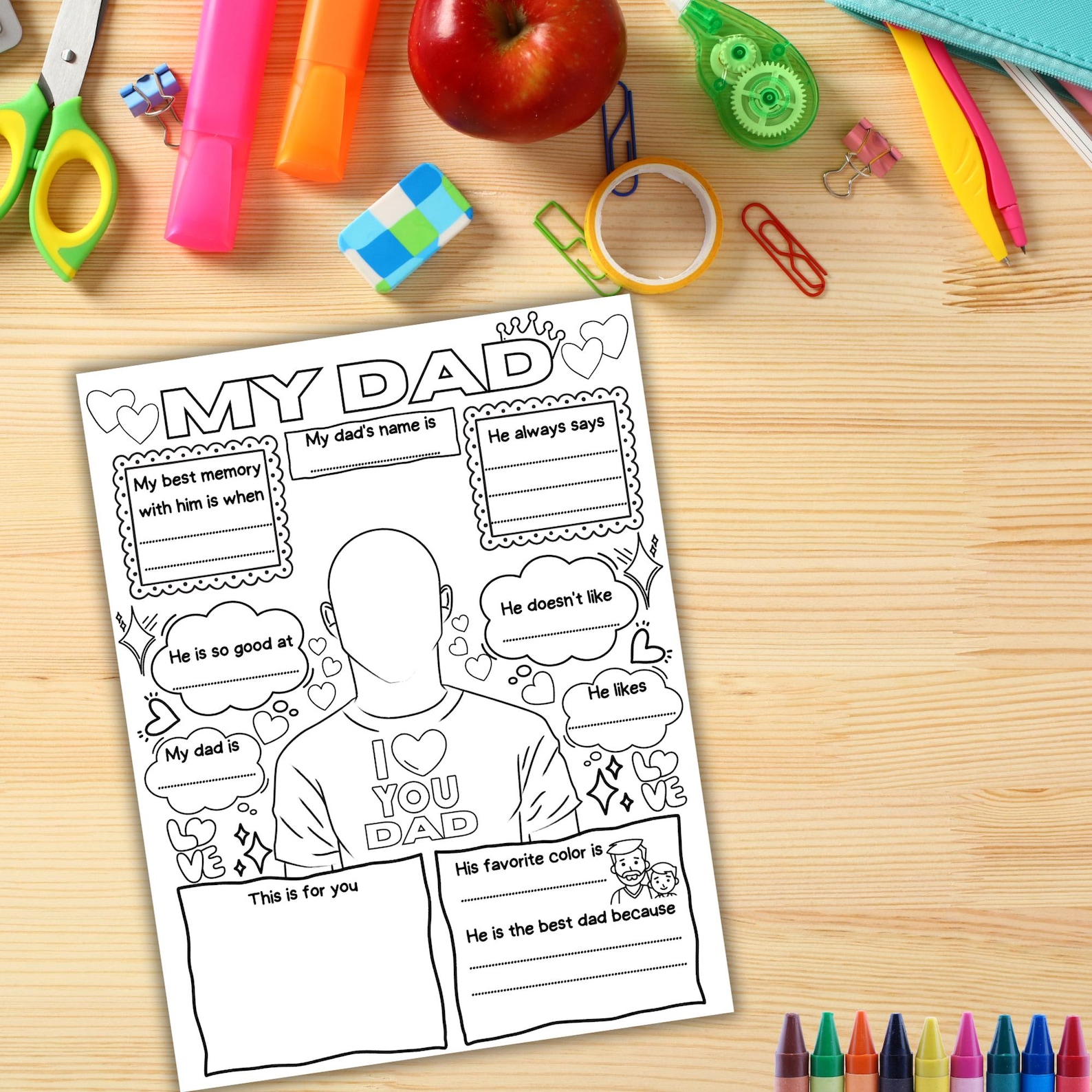 All About My Dad Printable Coloring Sheet, Father's Day Printable, Fill ...