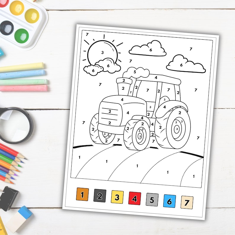 Kids Color by Number Tractor Printable, Tractor Activity Sheet ...