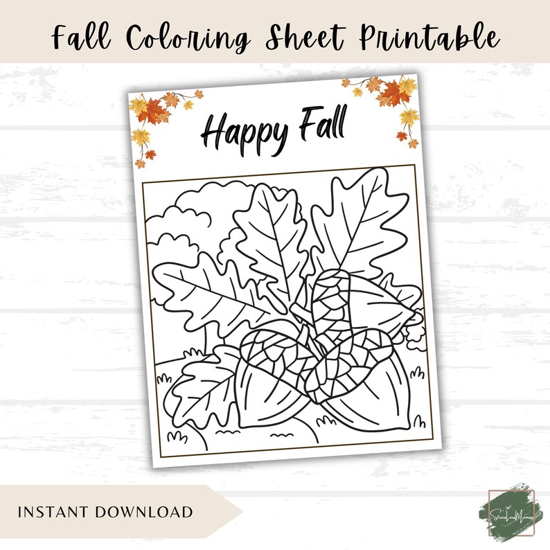 Fall Coloring Sheet Printable for Kids, Autumn Activity for Children ...
