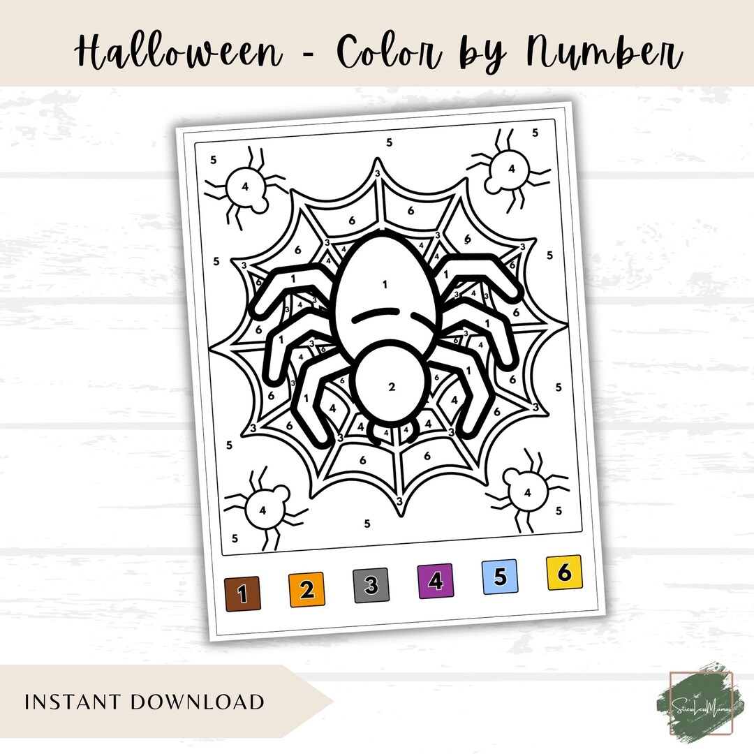 Spider Color by Number Halloween Printable, Kids Activity Sheet ...