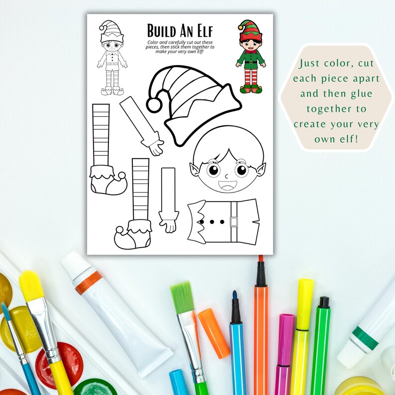 Elf Coloring Printable for Kids, Build Your Own Elf Activity, Christmas ...