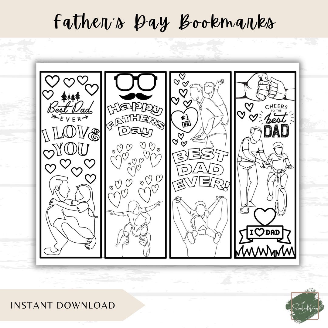 Father's Day Bookmarks to Color, Father's Day Gift, DIY Bookmark ...