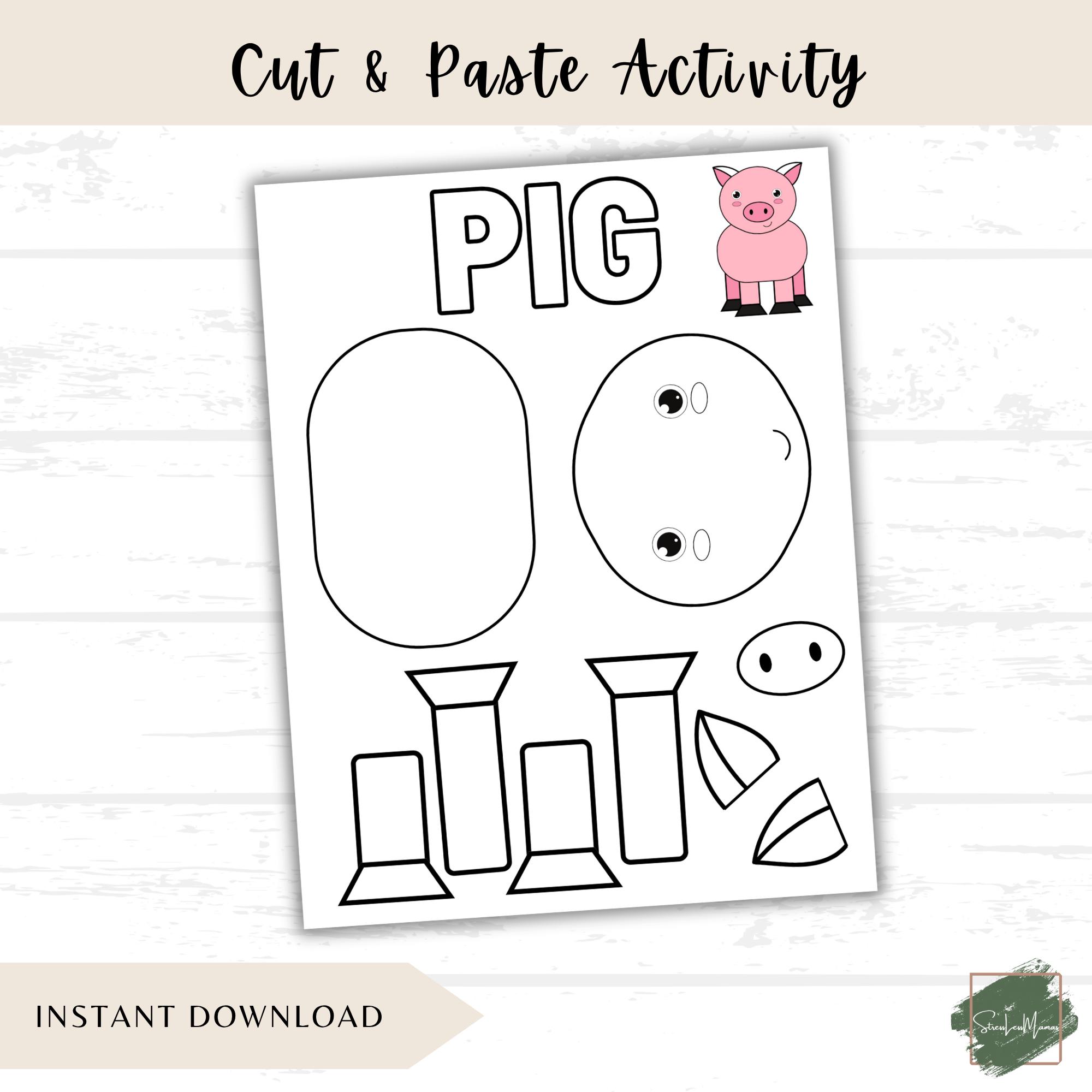 Build a Pig Printable, Cut and Paste Activity, Homeschool Fun, Animal ...