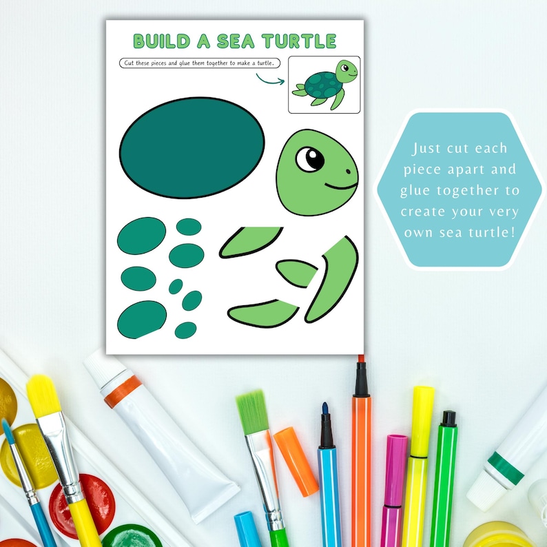 Build a Sea Turtle Printable Activity, Kids Craft Project, Educational ...