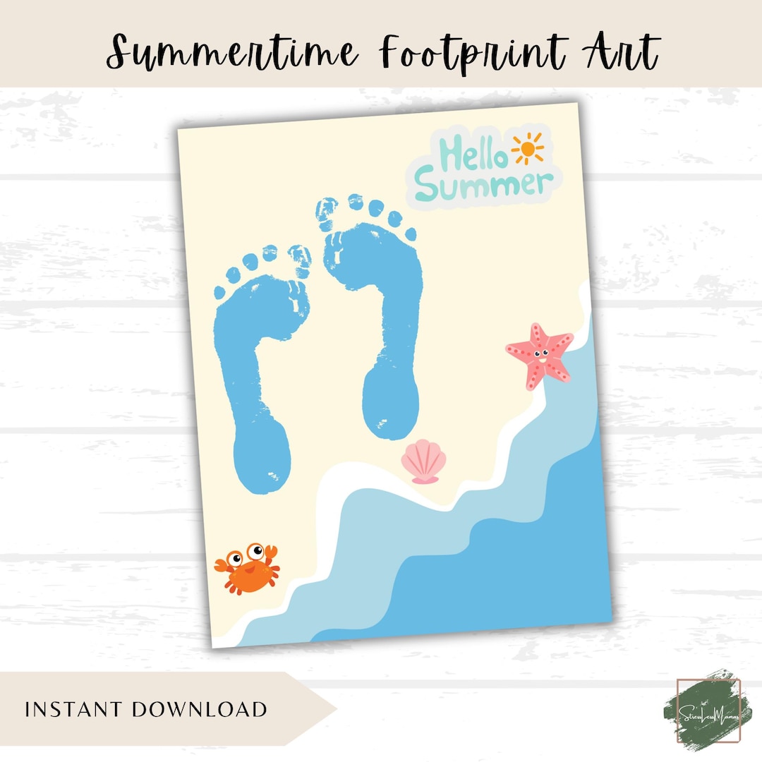 Beach Footprint Art Activity Printable, DIY Footprint Craft, Beach ...