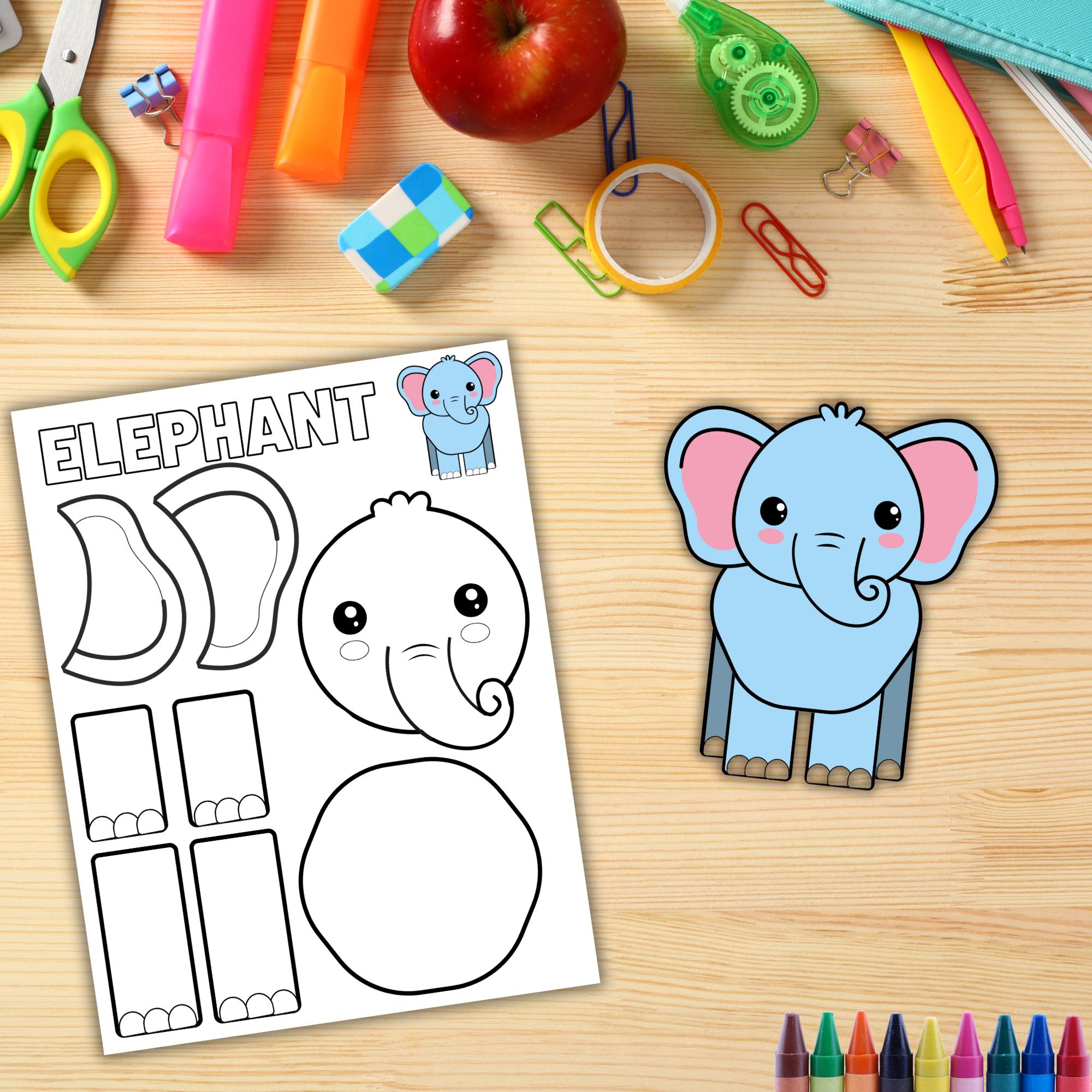 Elephant Cut and Paste Printable for Kids, Kids Activity, DIY Craft ...