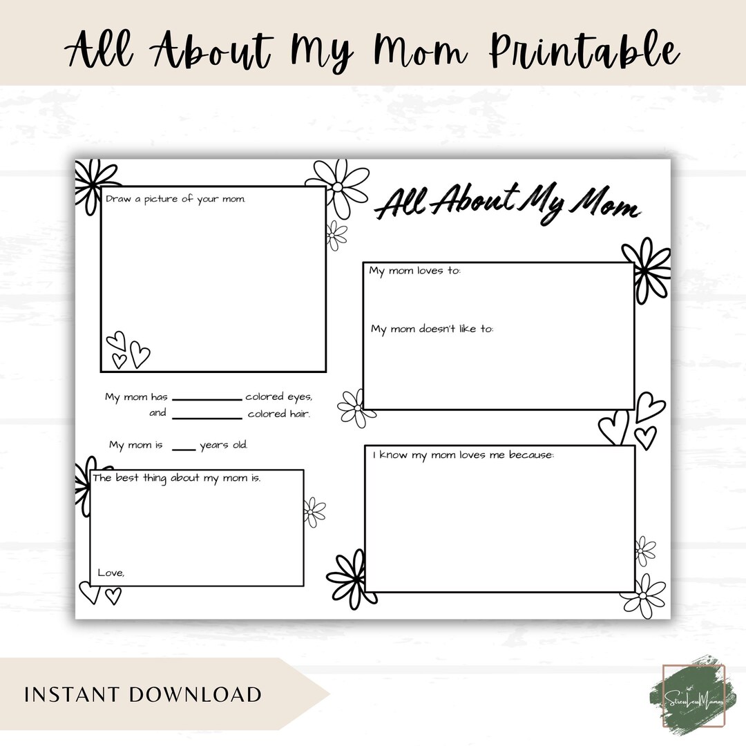 All About My Mom Printable, Mother's Day Gift, Birthday Gift for Mom ...