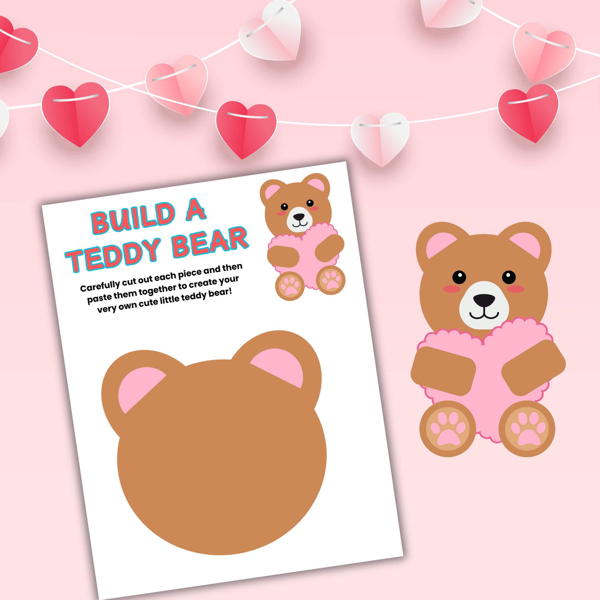 Build a Teddy Bear Valentine Craft Printable, Cut and Paste Fine Motor ...