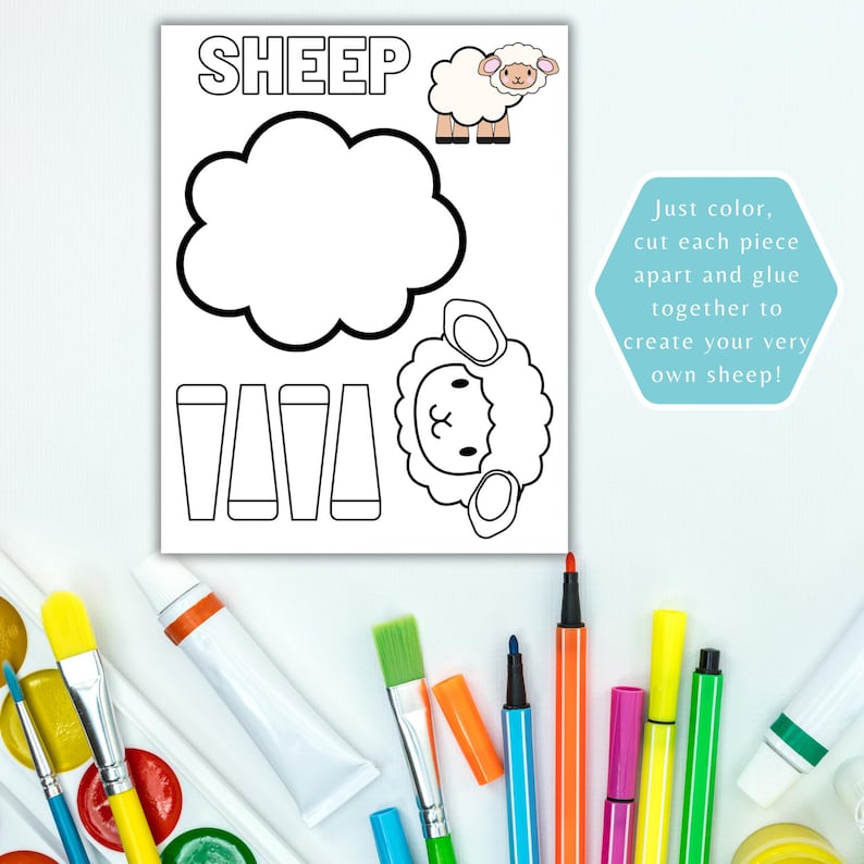 Sheep Craft Printable for Kids, Cut and Paste Activity, DIY Animal ...