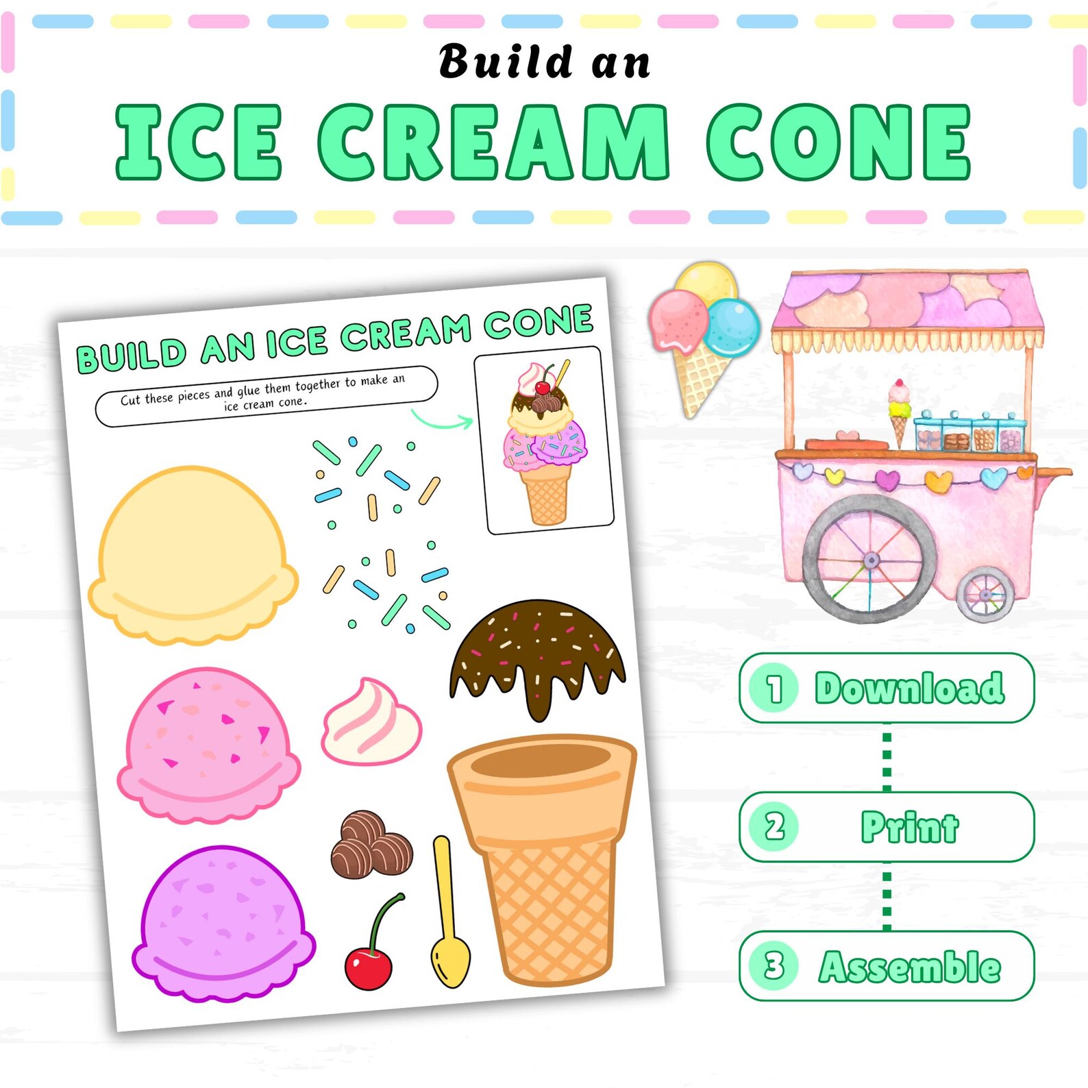 Build an Ice Cream Cone Printable for Kids, Summer Project, Cut and ...