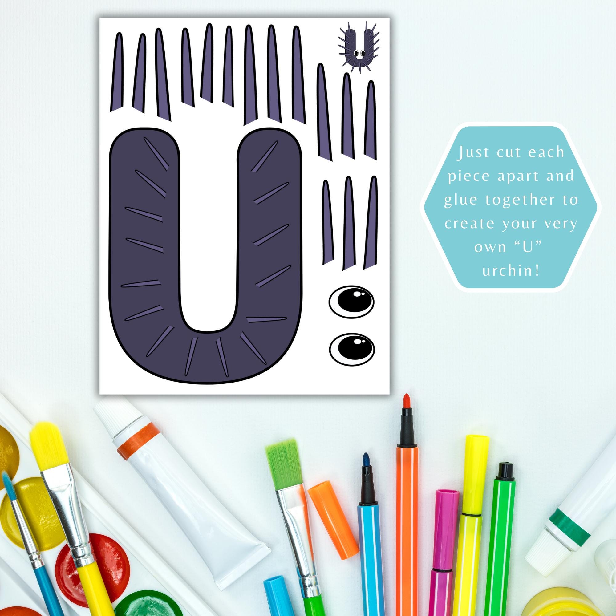 Build an Urchin Craft Printable, Cut and Paste Activity for Kids, DIY ...