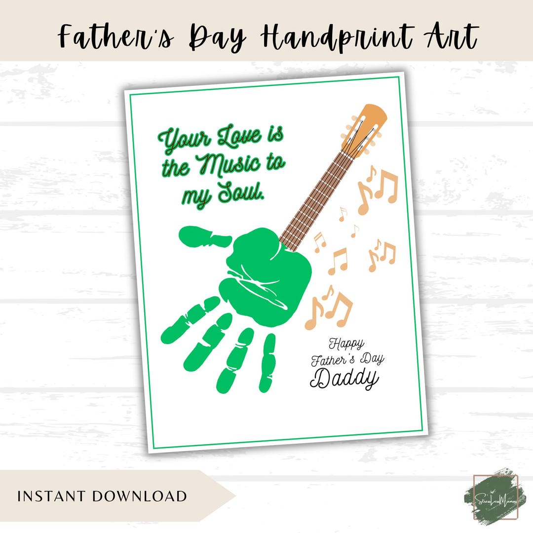 Dad Handprint Art Guitar Printable, Father's Day Craft, Unique Gift for ...