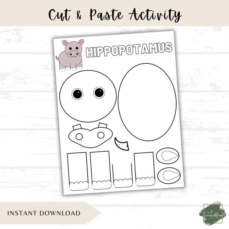 Cut and Paste Hippo Activity, Kids Craft Printable, Hippo Craft for ...