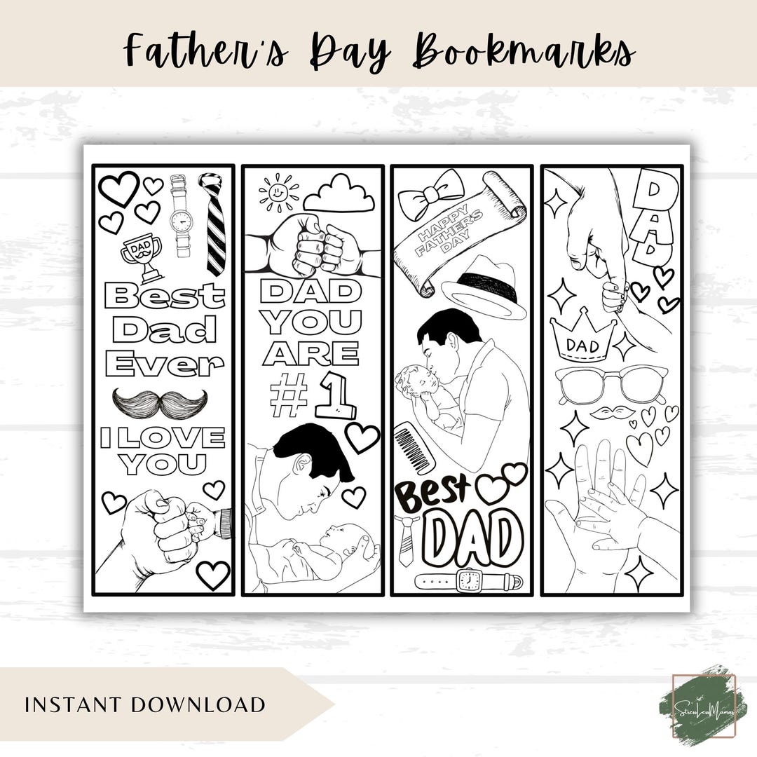 Father's Day Bookmarks for Kids, Printable Bookmarks to Color, Book ...