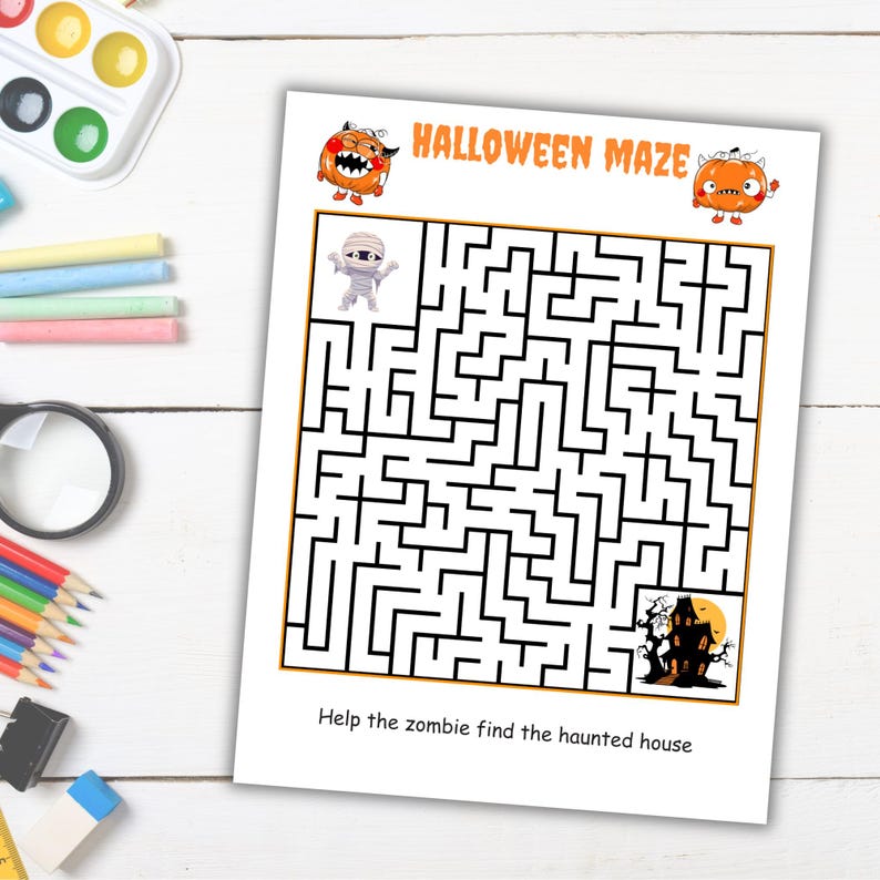 Halloween Maze Printable for Kids, DIY Maze Activity, Kids Halloween ...