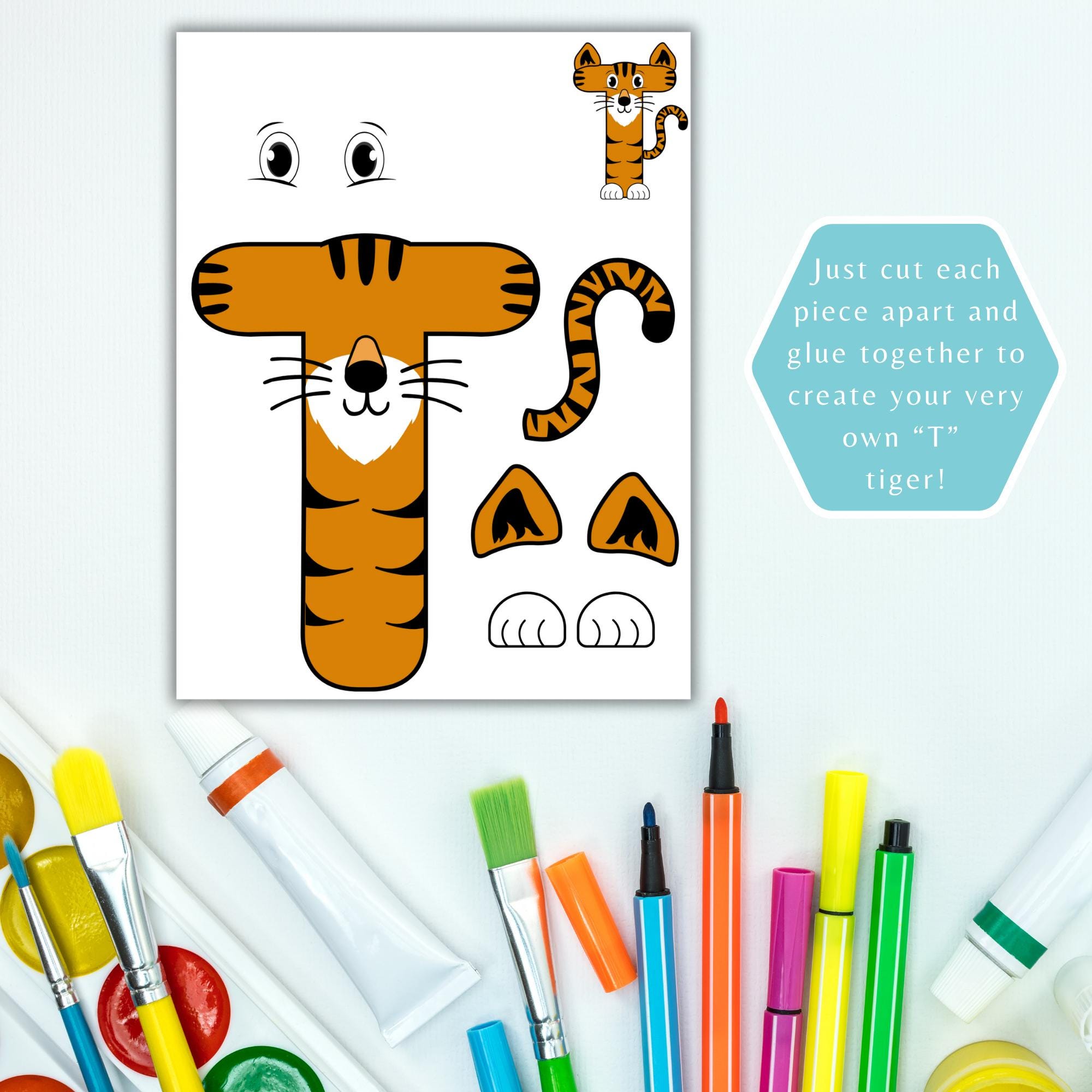 Build a Tiger Craft for Kids Printable, Cut and Paste Activity, DIY ...