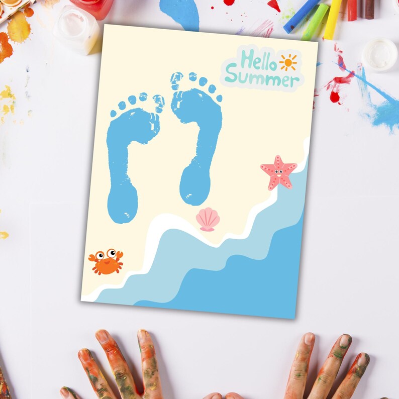 Beach Footprint Art Activity Printable, DIY Footprint Craft, Beach ...