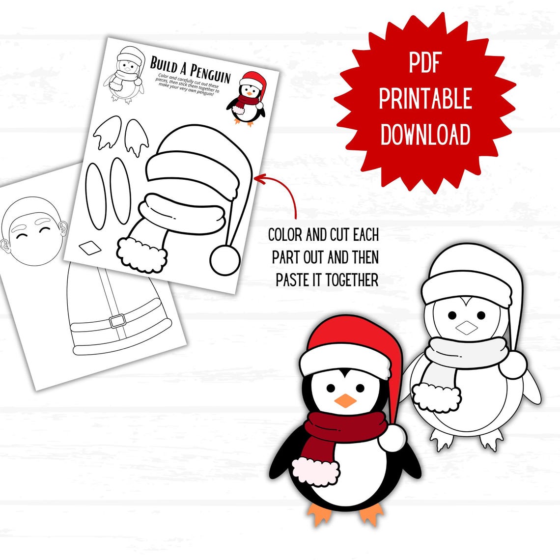 Build a Penguin Coloring Craft Printable, DIY Penguin Craft for Kids ...