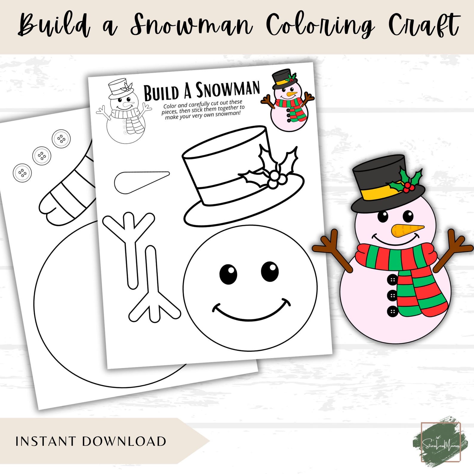 Printable Snowman Activity Build Craft Template Winter Coloring Project ...