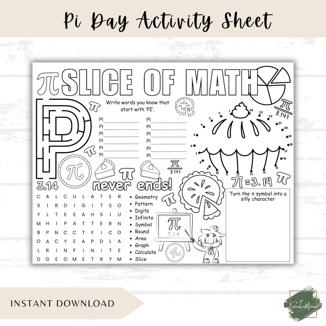 Pi Day Activity Worksheet Printable, Elementary Math 2nd to 5th Grade ...