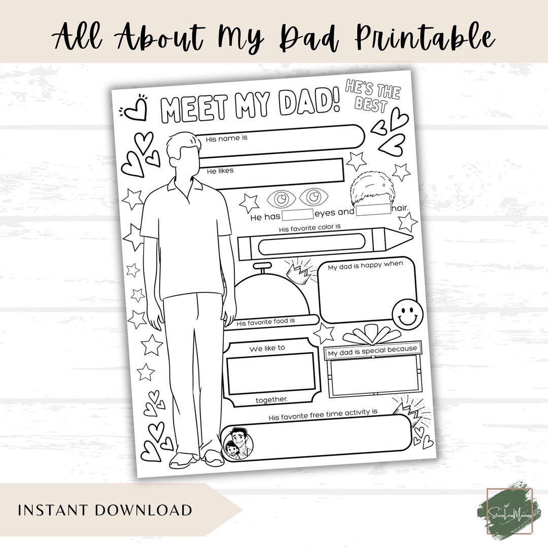 Meet My Dad Coloring Page, Printable Activity, All About My Dad, Fill ...