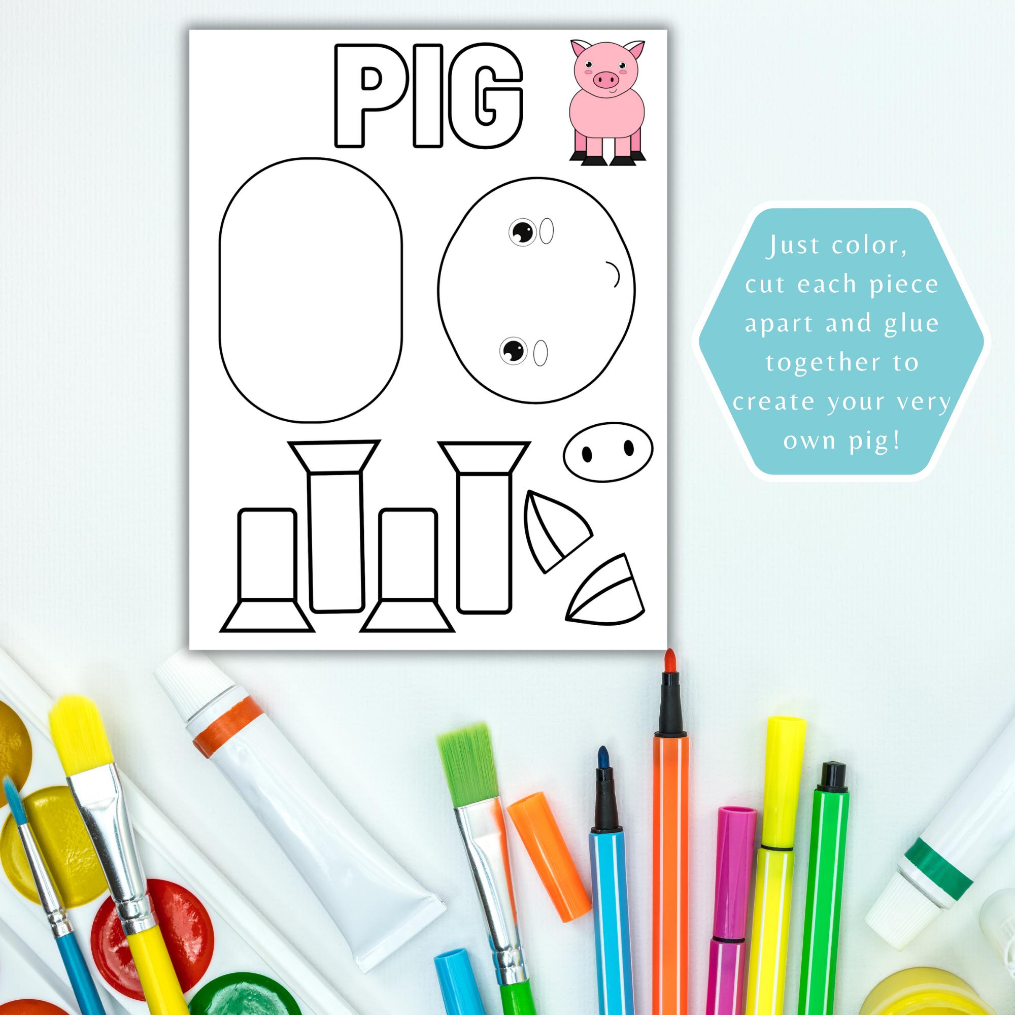 Build a Pig Printable, Cut and Paste Activity, Homeschool Fun, Animal ...